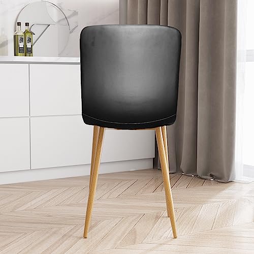 Fangflower Set of 4 Dining Chairs Fabric Cushion, Leather Seat Back, Metal Legs for Kitchen Living Room Hallway, Greyblack