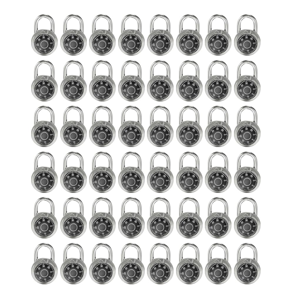 LanuBe Lock Standard Dial Combination Lock, 2 in. Wide, with Different Combinations, Black Turnplate, Pack of 48; Lock for School, Employee, Gym & Sports Locker, Case, Toolbox, Fence and so on