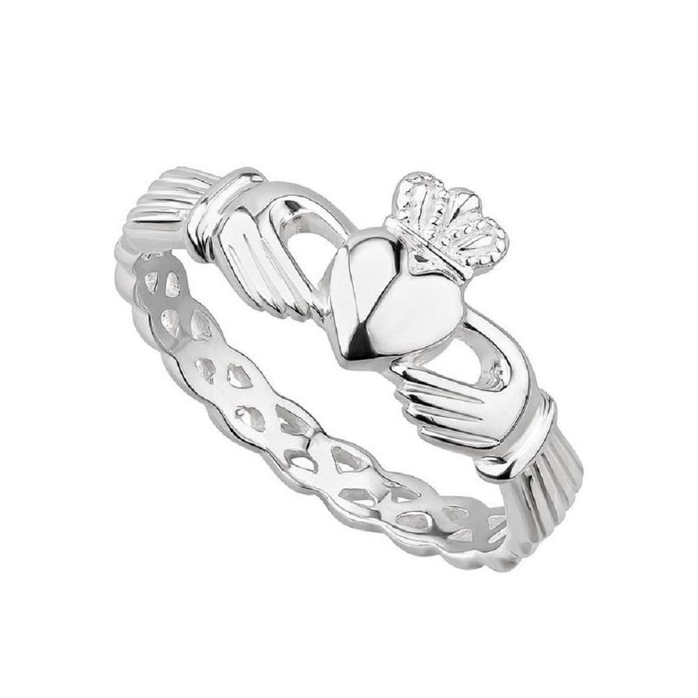 Failte Women’s Claddagh Sterling Silver Rings Woven Band Made in Ireland Size 7.5