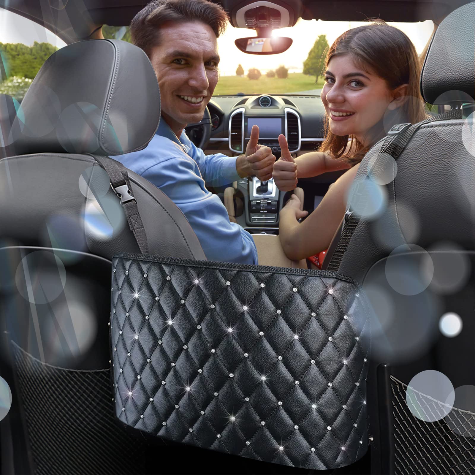 ElekTonny Bling Car Pocket Handbag Holder Between Seats,Front Seat Pet Barrier Net for Backseat Storage Car Interior Accessories for Women Black CO202304