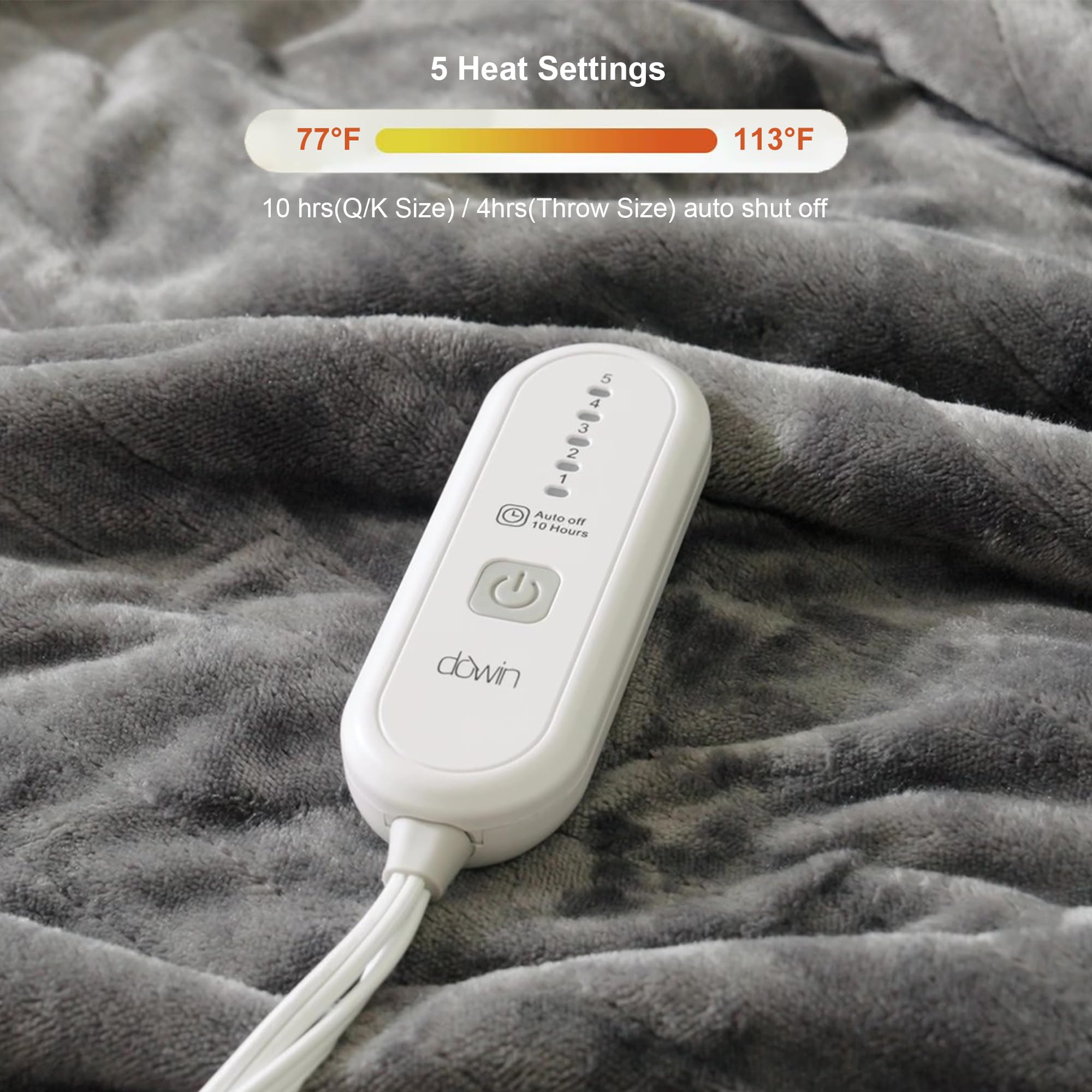 Electric Blanket King Size - Heated Blanket with Dual Control, 5 Heating Levels, 10 Hrs Auto Off, Soft Fleece Sherpa Flannel Warming Blanket for Bed, Machine Washable, 90×100", Grey