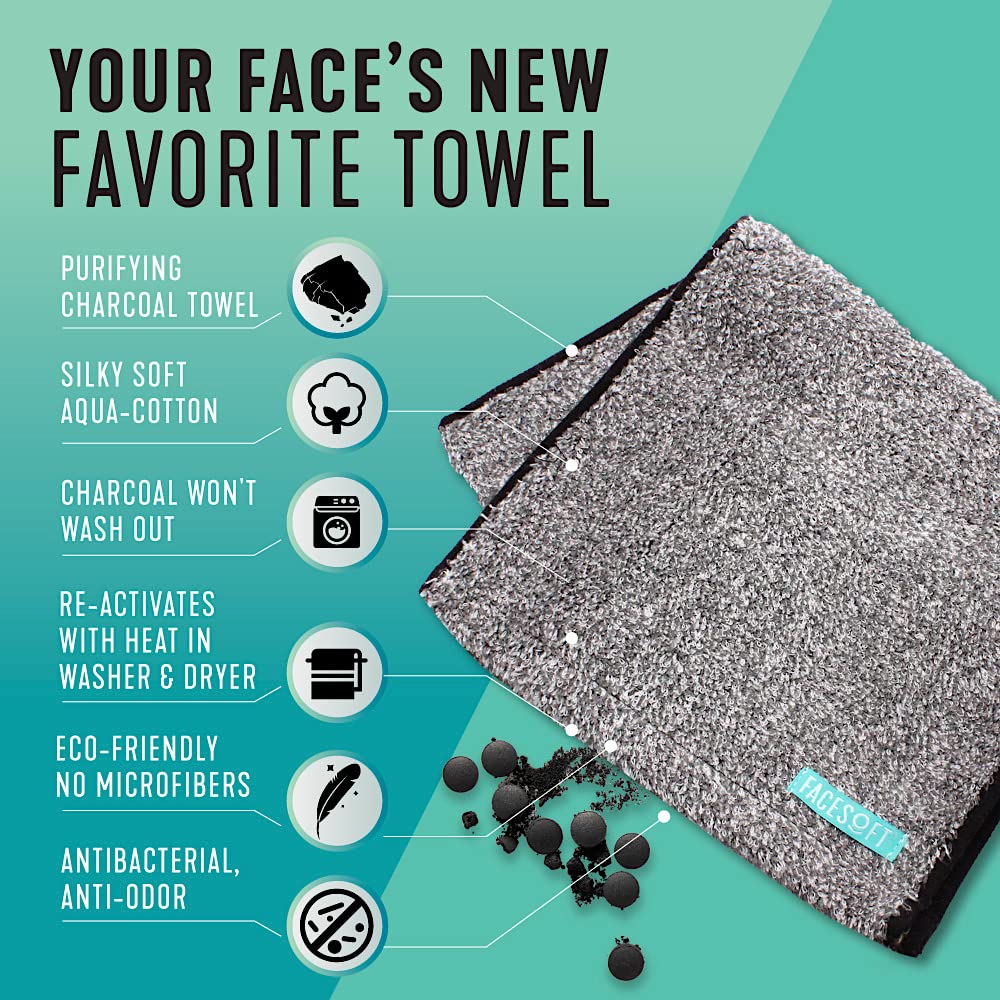 FACESOFT Eco Friendly Mini Gym Towels for Working Out - Activated Charcoal Sweat Towels for Gym and Sports - Soft and Absorbent Cotton - No Synthetic Microfibers - 3 Piece Exercise Towel Set - Grey