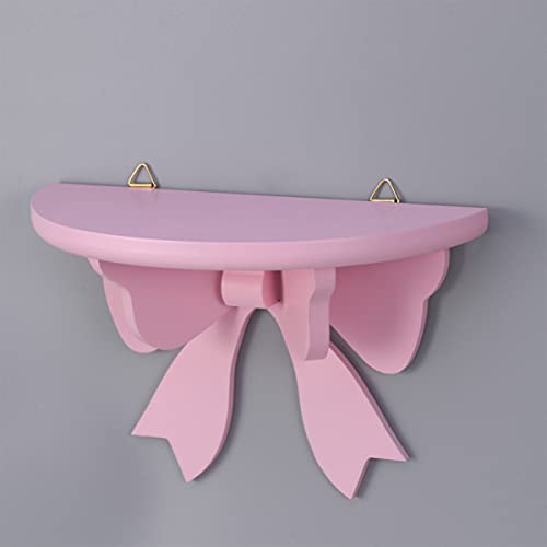 Zerodeko Floating Book Shelf Wood Wall Shelves Bow Shaped: Pink Wooden Floating Shelf Rustic Wall Display Shelf Flower Pot Holder for Room Home Wall Decor Hanging Wall Shelves