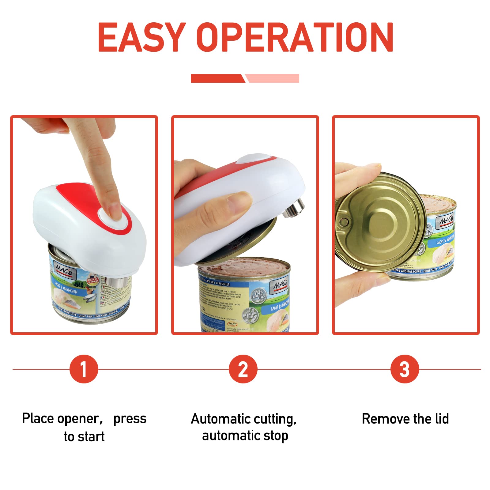 Electric Can Opener, Open Any Can Shape with One Press, Smooth Edge, Food-Safe and Battery Operated Can Opener Electric for Kitchen