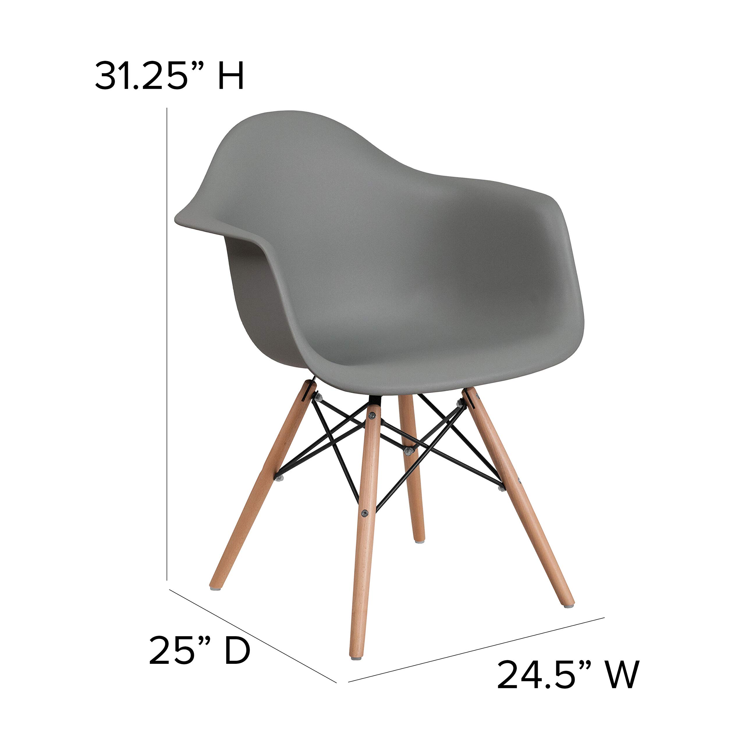 EMMA + OLIVER Moss Gray Plastic Chair with Arms and Wooden Legs