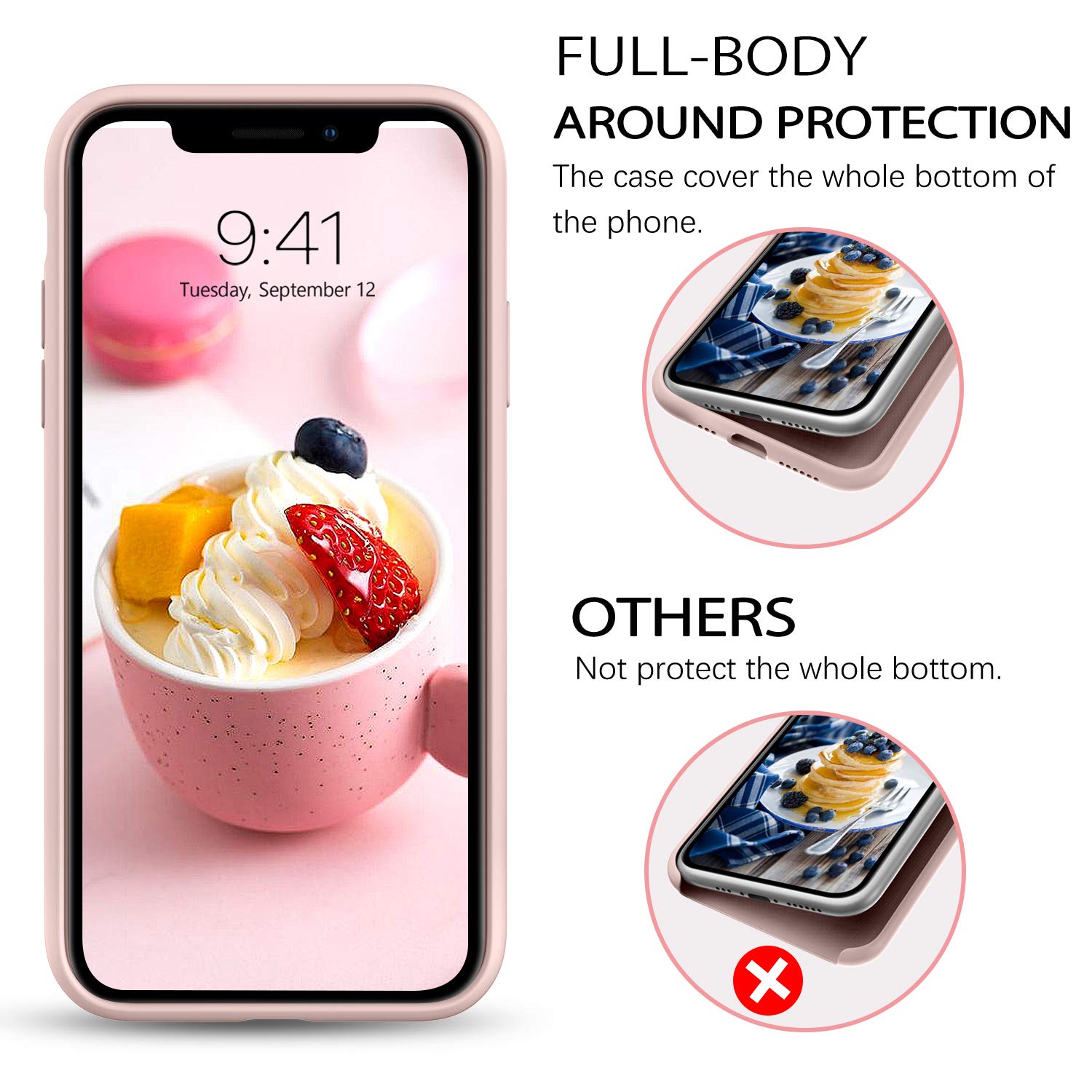 DUEDUE Case for iPhone 11 Pro Case, Liquid Silicone Soft Gel Rubber Slim Cover with Microfiber Cloth Lining Cushion Shockproof Full Body Protective Case for iPhone 11 Pro 5.8" 2019,Pink Sand