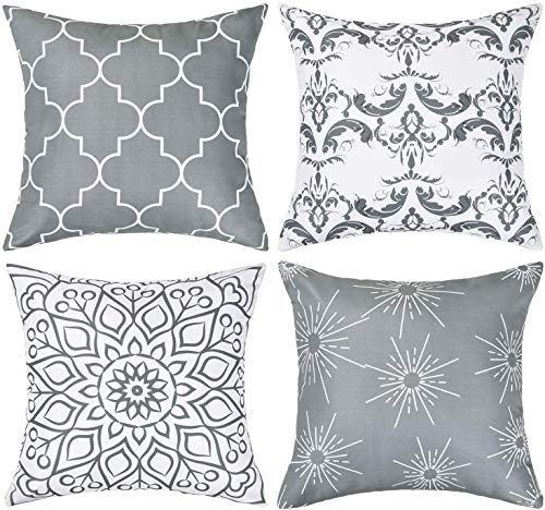 Fascidorm Throw Pillow Covers Modern Decorative Cushion Case for Room Bedroom Sofa Chair Car, Grey and White, 18 x 18 Inch
