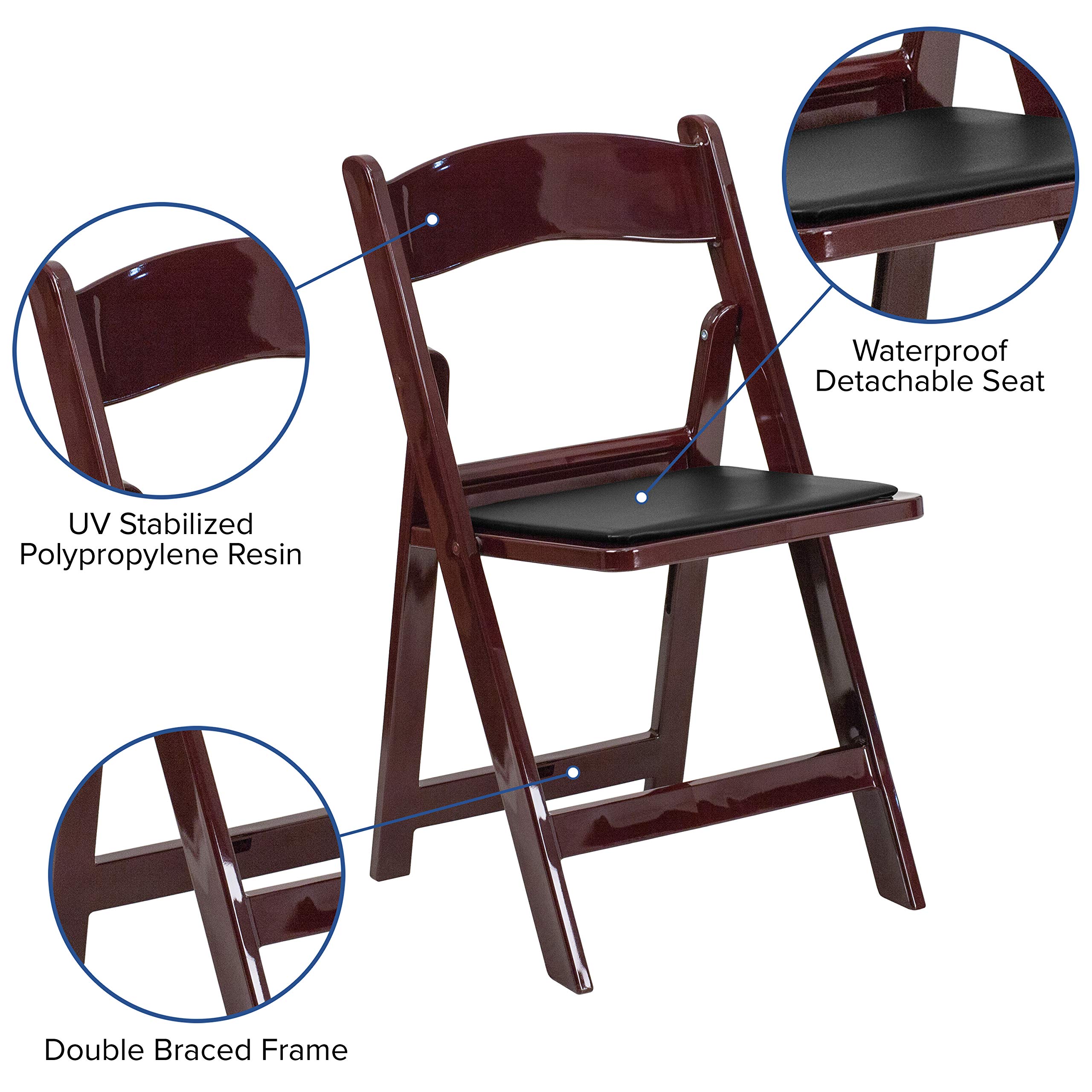 EMMA + OLIVER Folding Chair - Black Resin – 4 Pack 800LB Weight Capacity Comfortable Event Chair - Light Weight Folding Chair