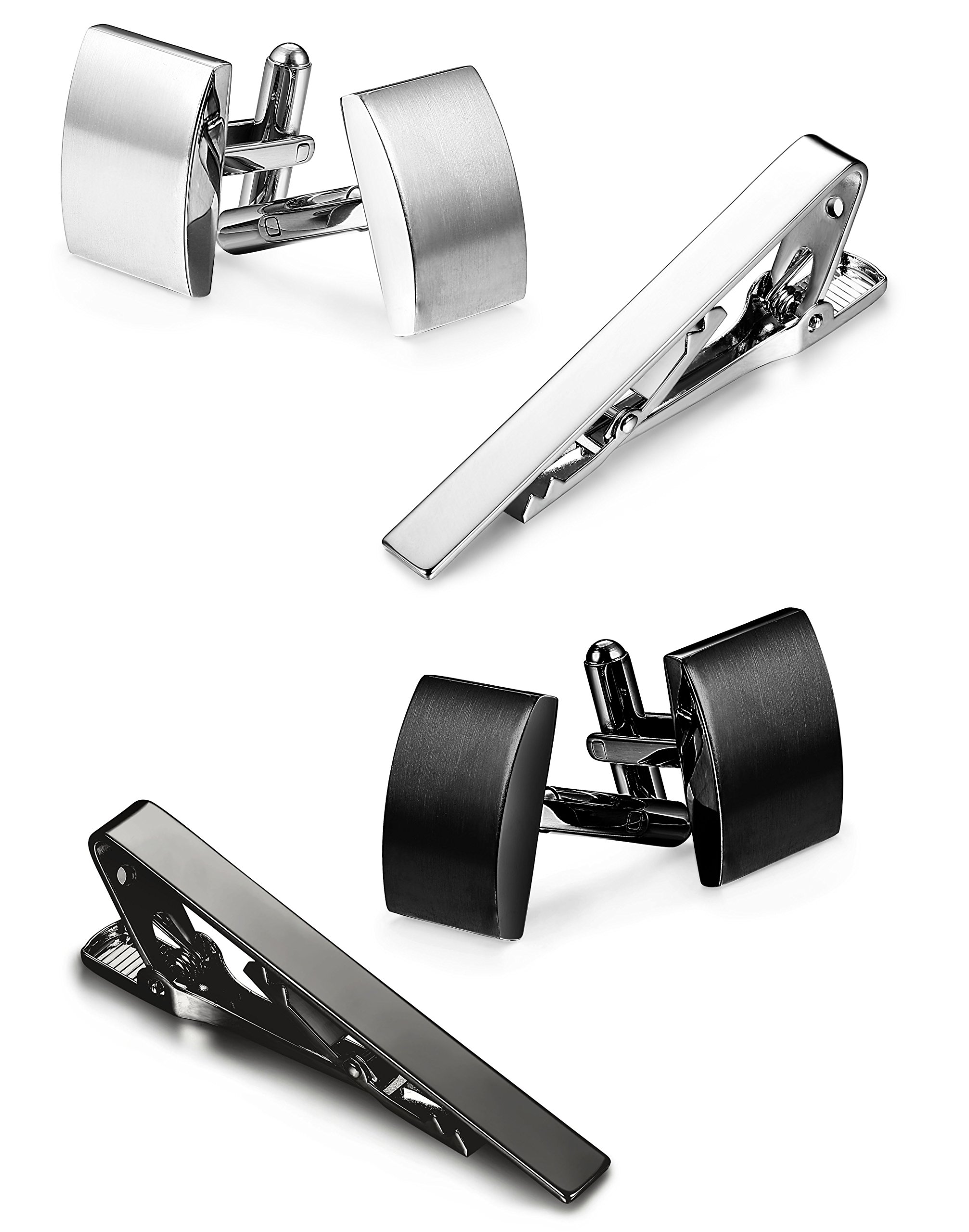 FIBO STEEL Tie Clips Cufflink Set for Men Classic Wedding Cufflinks Mens Dad Birthday Gifts