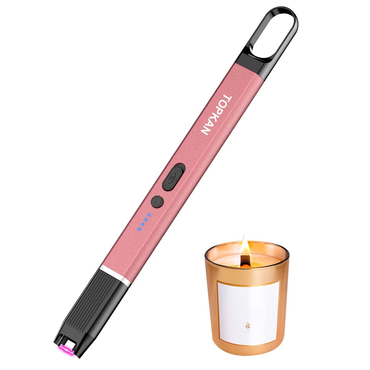 Electric Lighter, Candle Lighter, Windproof USB Rechargeable Electronic Plasma Arc Lighter with Safety Lock, Battery Indicator, Long Lighter for Candle, Camping, BBQ, Grill, Fireplace (Rose)