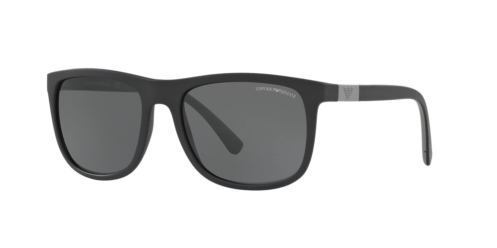 Emporio Armani Men's EA4079 Square Sunglasses, Matte Black/Grey, 57 mm