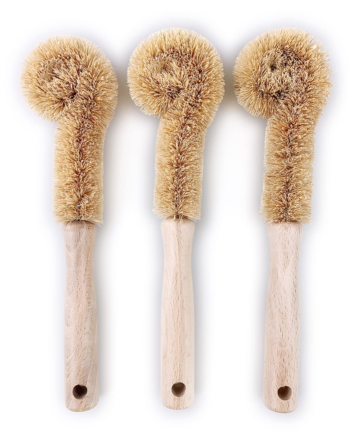 Taakcc 3PCS Cleaning Brush, Bottle Brush, Milk Cup Brush, Coffee Cup Brush, Pot Brush, Natural Coconut Fiber Brush Head, Strong Wooden Handle, Deep Cleaning, Natural Environmental Protection