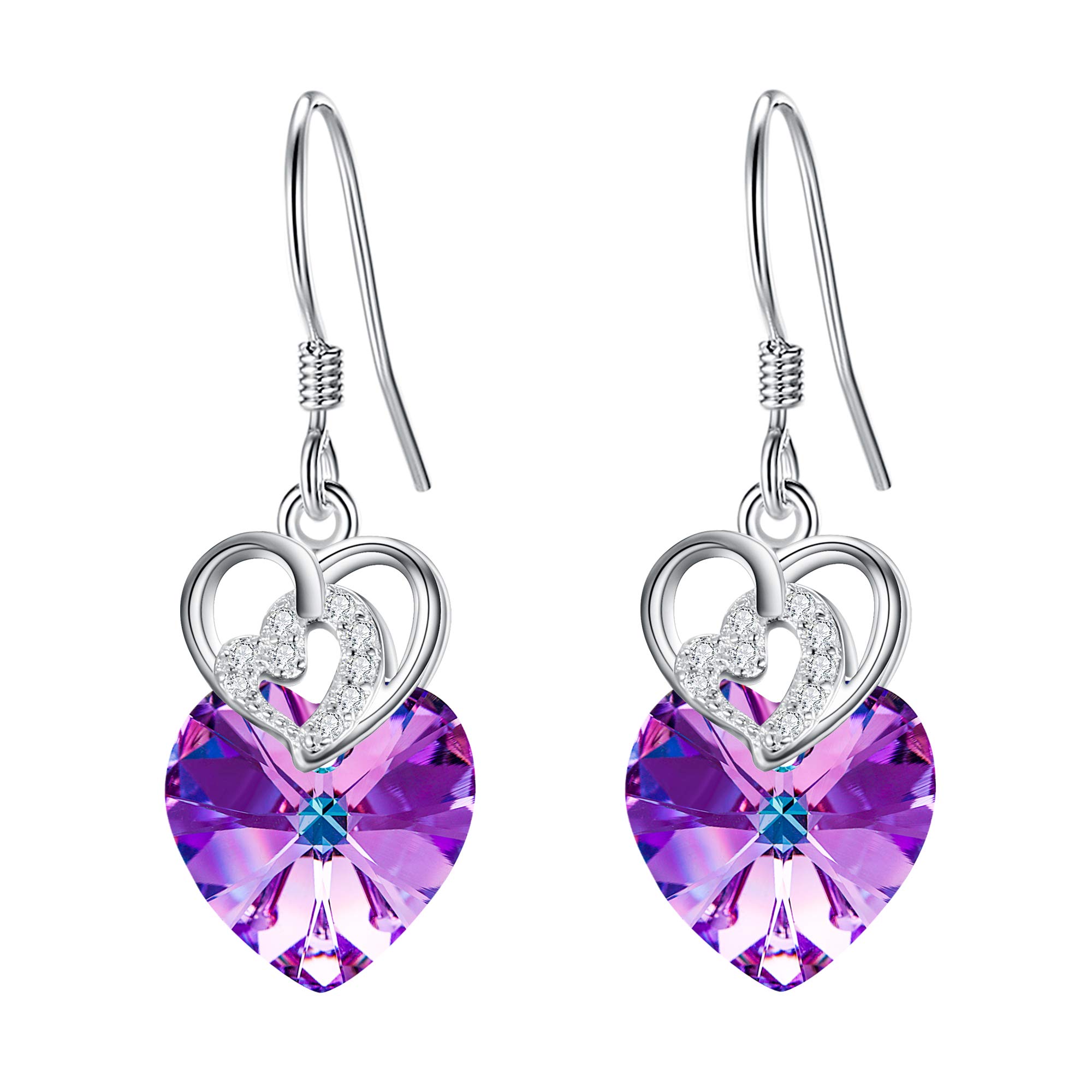 EleQueen 925 Sterling Silver CZ Love Heart Hook Dangle Earrings Made with Crystals Jewelry for Women Vitrail Light