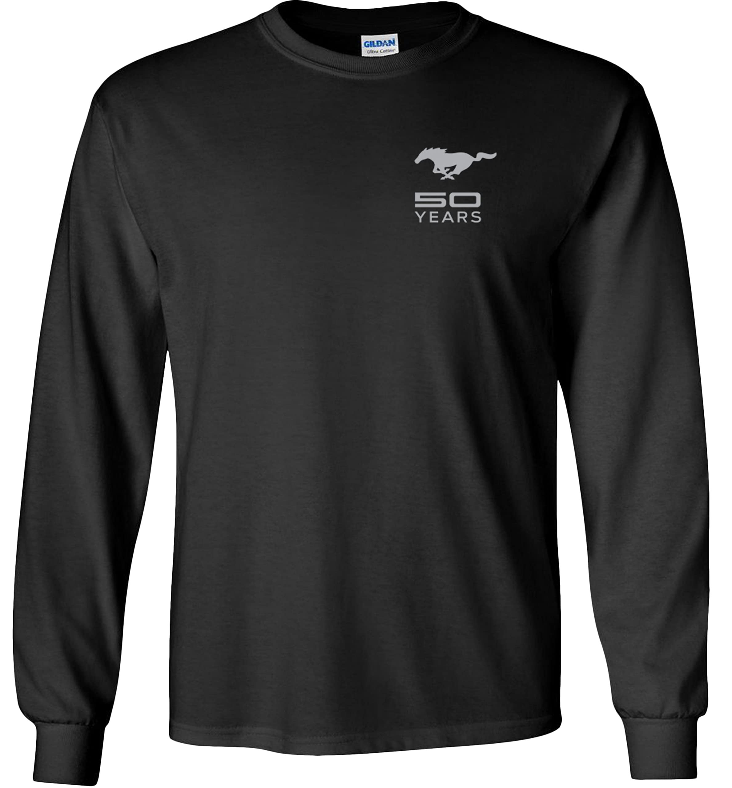 Fair Game Ford Mustang 50 Years Long Sleeve Shirt Anniversary Grey Shelby Cobra Snake Silhouette-Black-XL