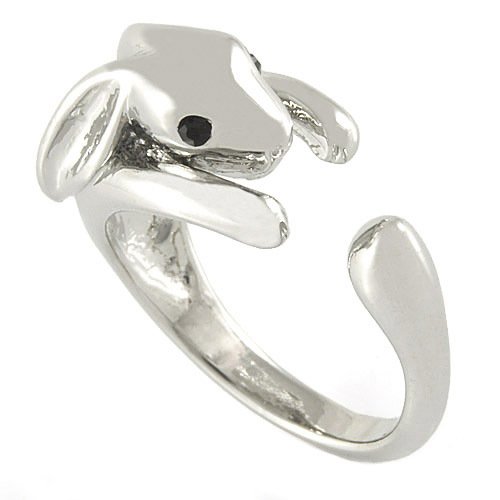 Ellenviva Bunny Rabbit Animal Wrap Ring White Gold-Plated Shiny Silver Tone- Size 8