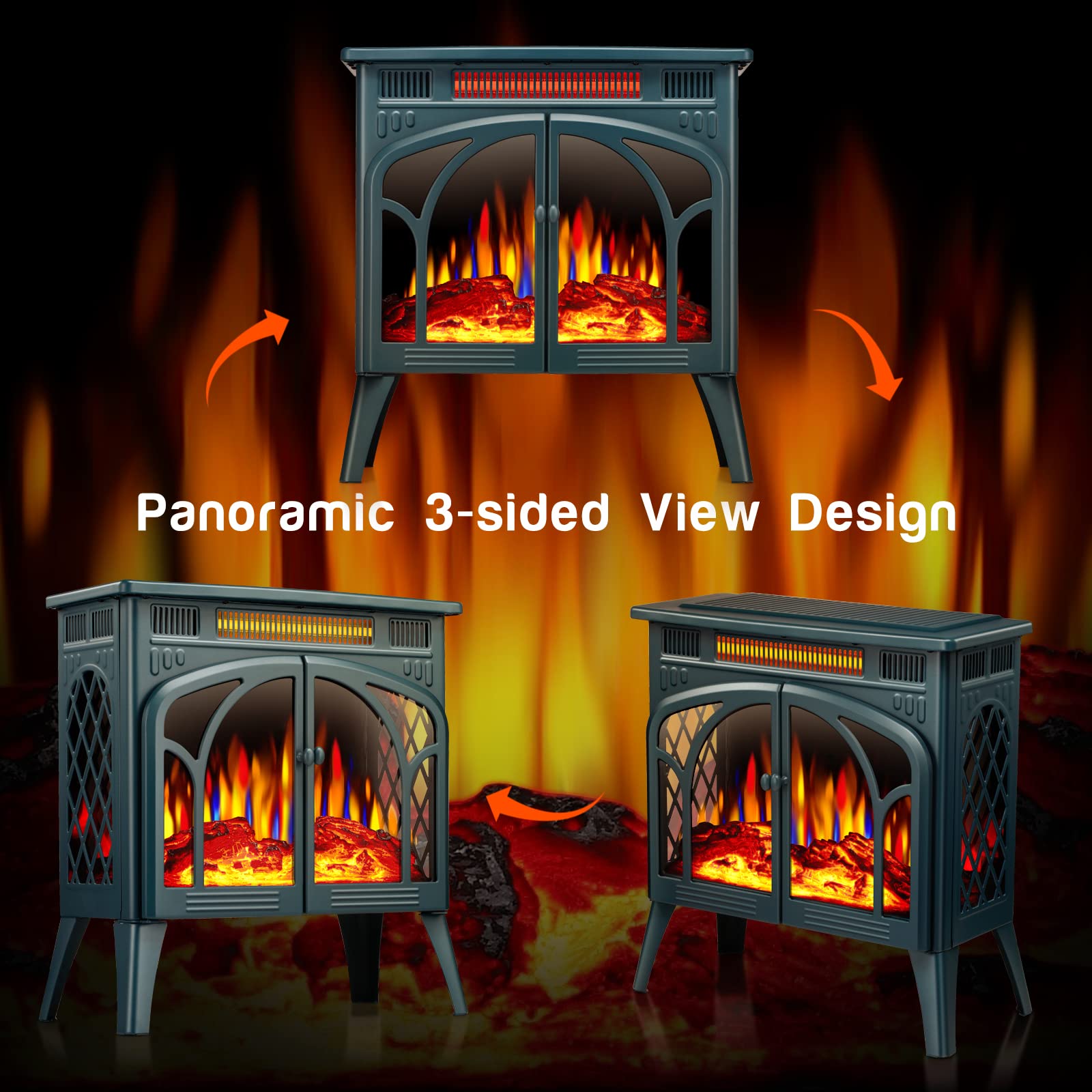 Electric Fireplace Heater Portable Electric Fireplace Heater Indoor,Dark Green
