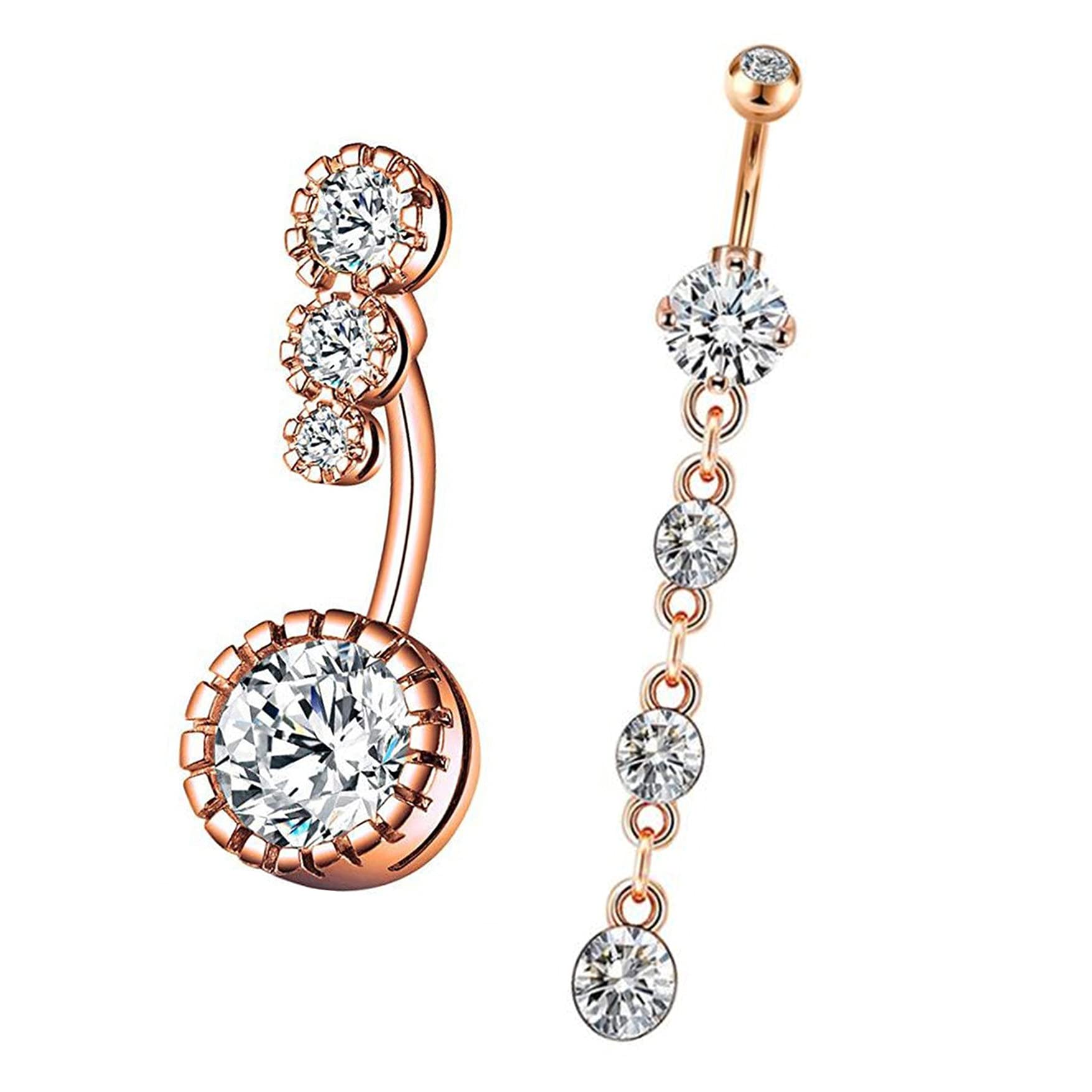 FENGGUO Surgical Steel Dangle Belly Button Rings, Clear Navel Rings Belly Rings Belly Piercing for Women Belly Piercing(Gold)