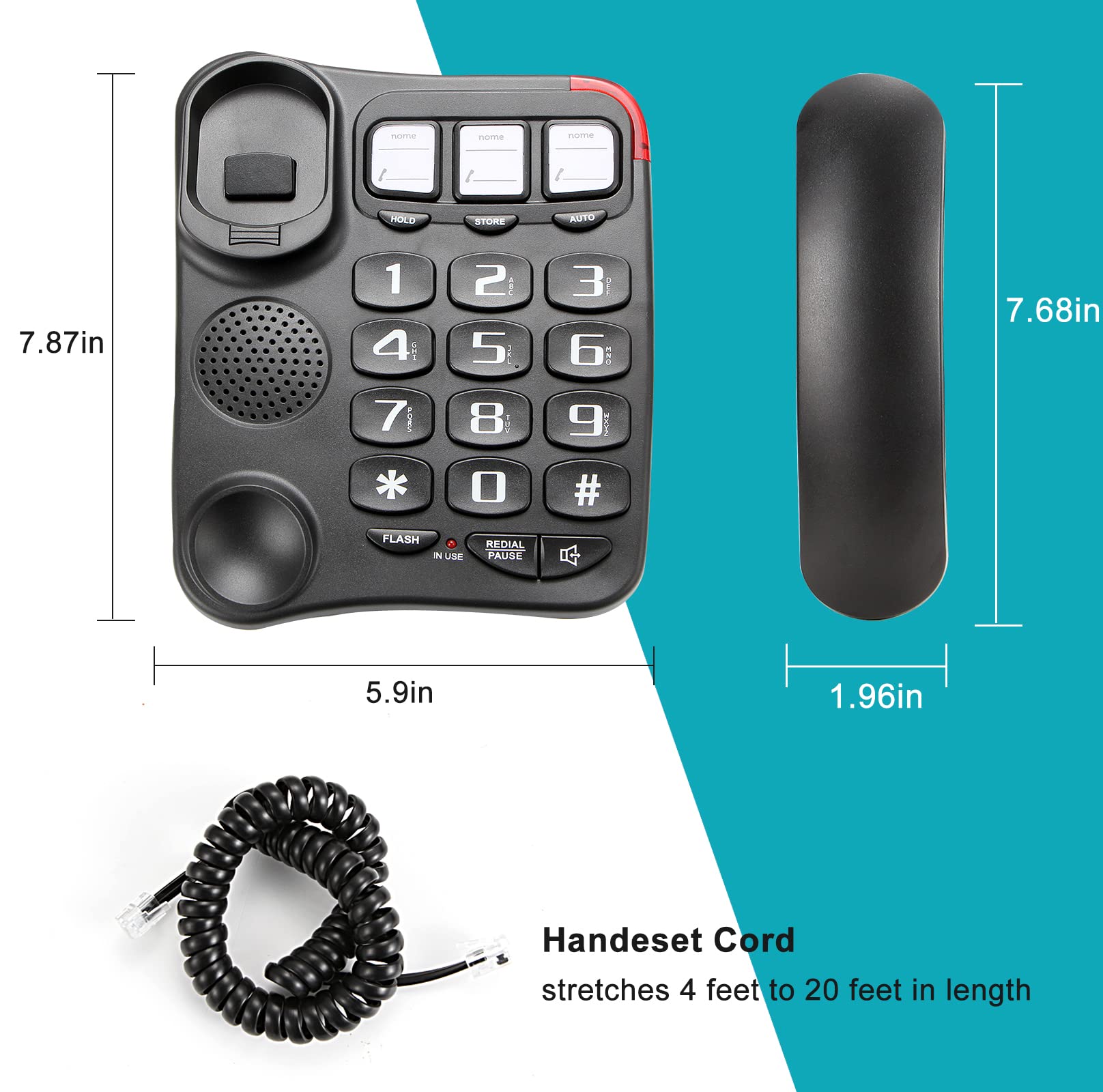 Large Button Phone for Seniors, Amplified Corded Phone with Speakerphone for Elderly Home Landline Phones, No Need to use Batteries,with Loud Ringer, One-Touch Dialingā¦