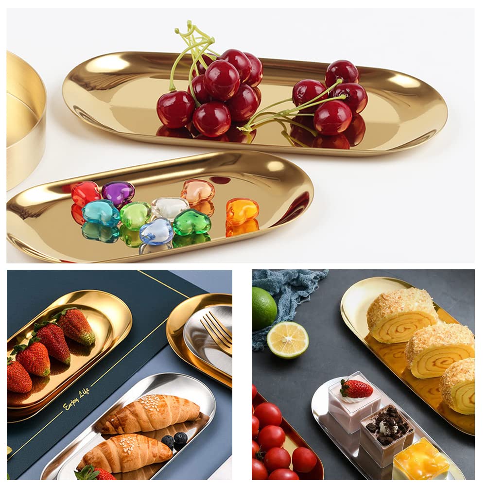 JKanruh 3 Pack 3 Sizes Gold Stainless Steel Towel Tray,Storage Tray,Tea Tray Fruit Trays,Decorative Tray,Jewelry Dish Cosmetics Organizer(Oval,Heart-Shaped)