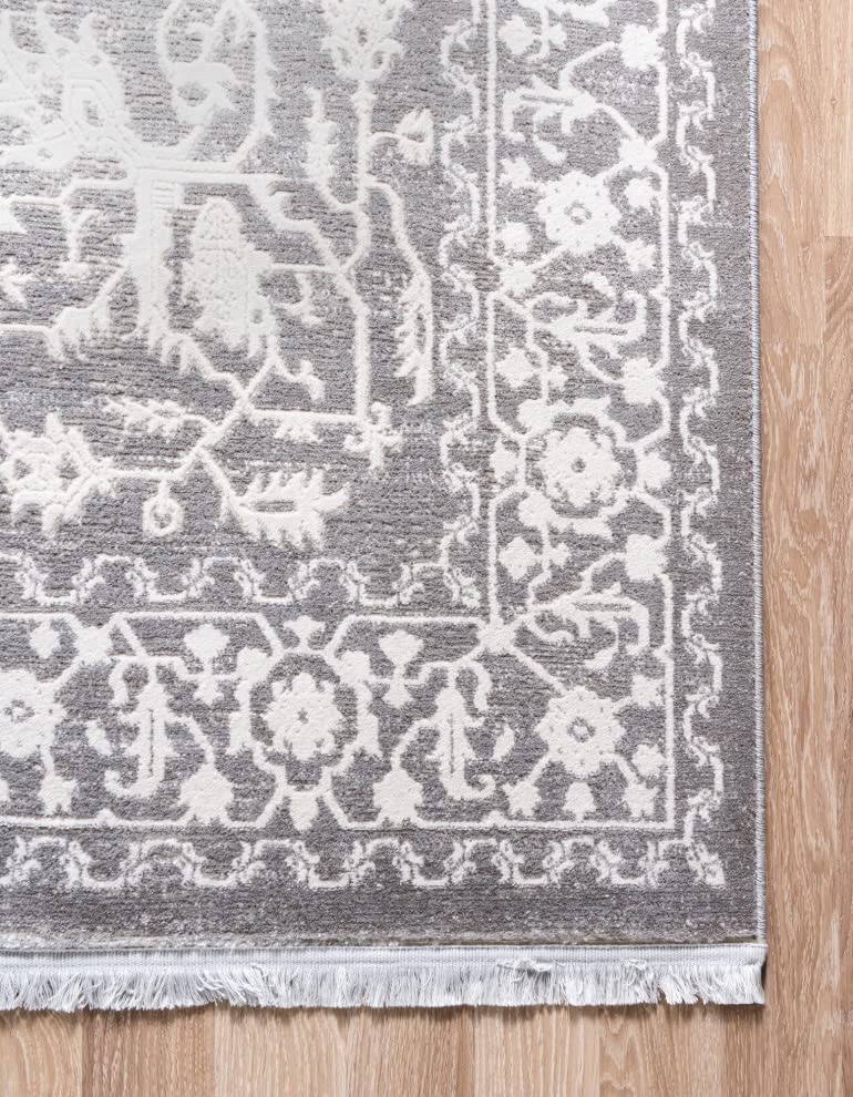 Unique Loom Traditional Classic Intricate Design with Distressed Vintage Detail, Area Rug, 5 ft x 8 ft, Gray/Ivory