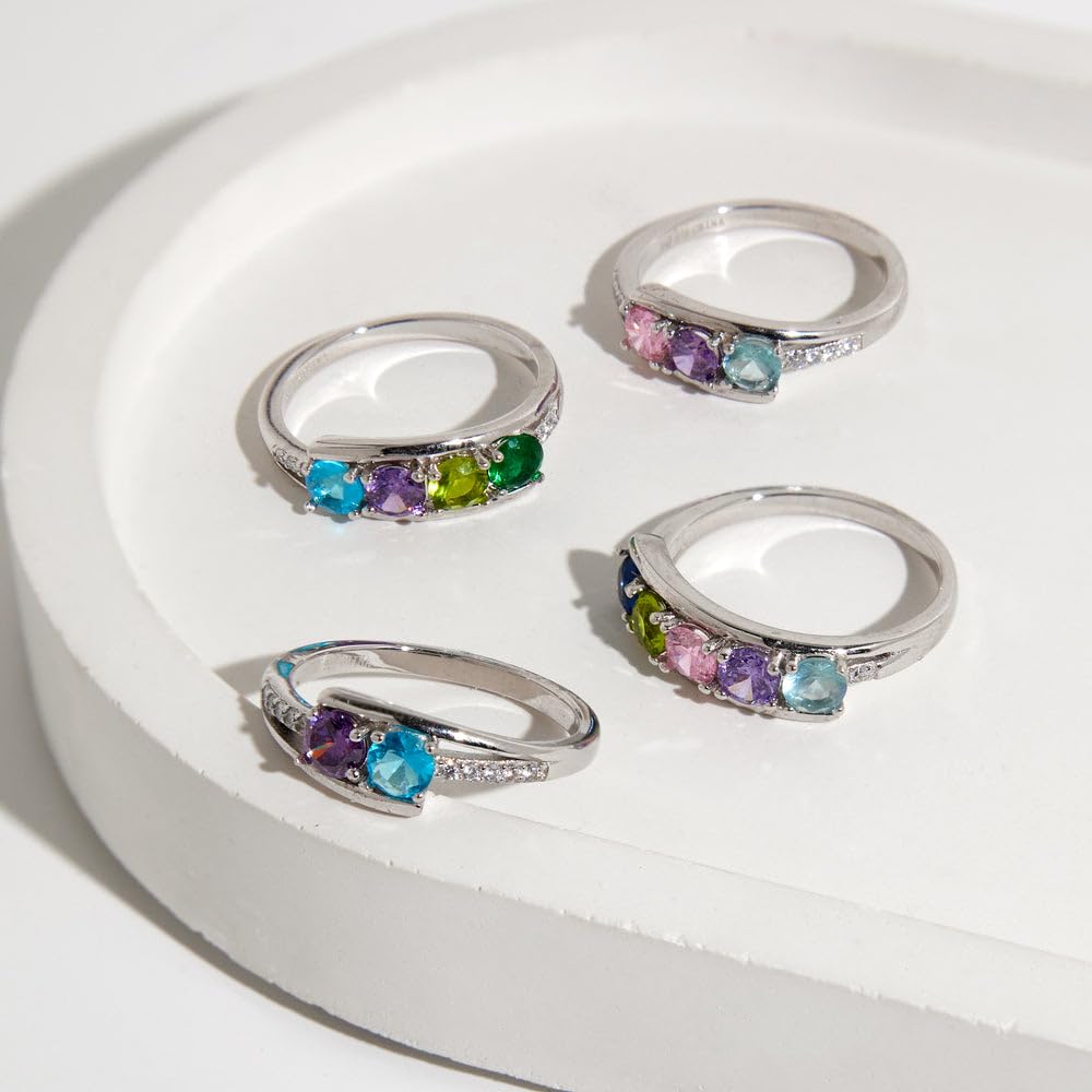 EVE'S ADDICTION Women's Personalized Sterling Silver Petite 2 Stone Simulated Birthstone Mother's Ring (ring size 6) Gift for Her for Her Family Ring - Gifts for Mom