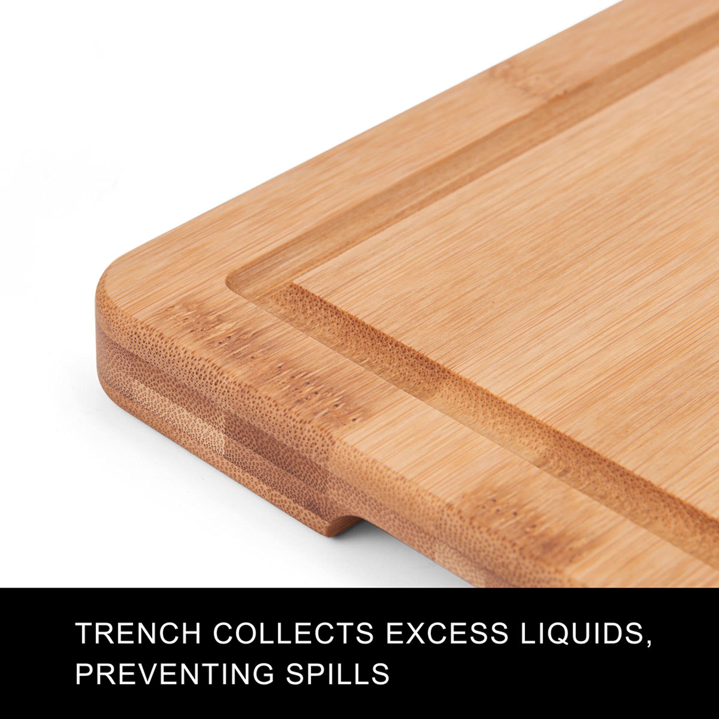 Farberware Bamboo Cutting Board Set With Juice Groove and Handles, 3-Piece, Natural