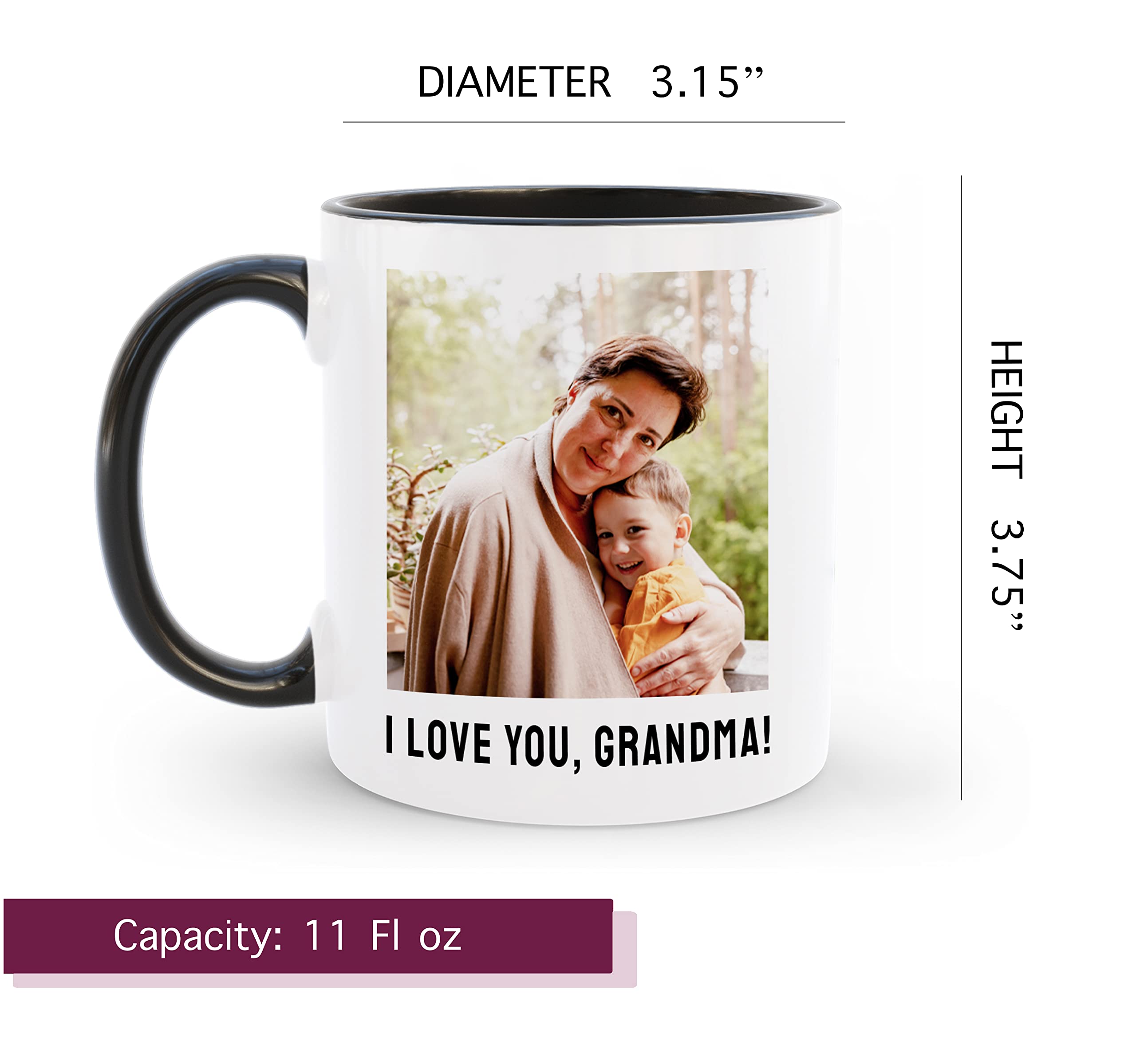 HomeBee Personalized Coffee Mug | Custom Photo Text or Logo Ceramic Mug | Customized 11 Oz Tea Cup β Unique Gift for Men & Women | Taza Personalizadas Design with Picture and Words | White β Black