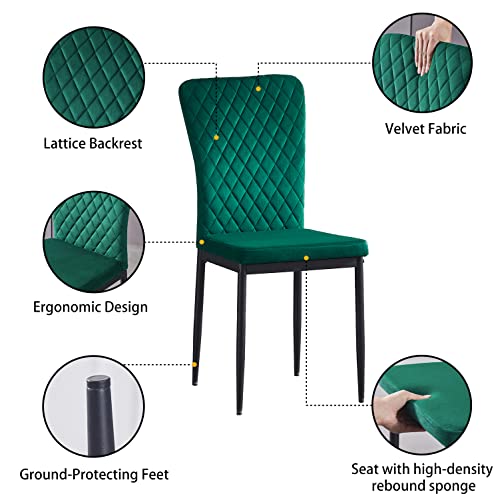 FENZARD Set of 4 Living Room Chairs Dining Chairs with Velvet, High Back, Metal Frame and Modern Lattice Design for Living Room, Dining Room,Green