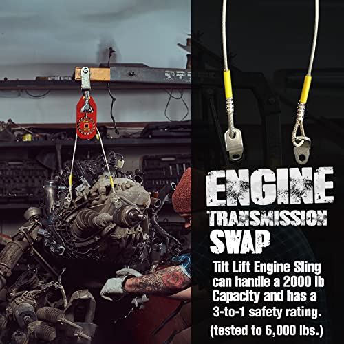 Oberg Tilt Lift - Engine Hoist Sling | No Chain Hoist Hassle | 1 Ton Capacity | 45 Degree Tilt | Single Hand Operation | Easy Engine Swap | Mounting Cleats Fasten to Any Engine | 3 to 1 Safety Factor