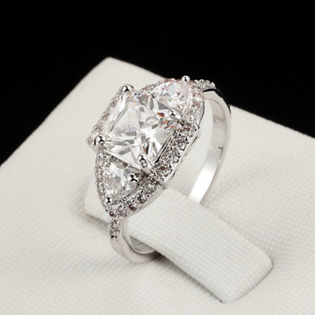 FENDINA Womens 18K White Gold Plated 3 Stone CZ Crystal Eternity Promise Ring Engagement Wedding Bands, Size 6