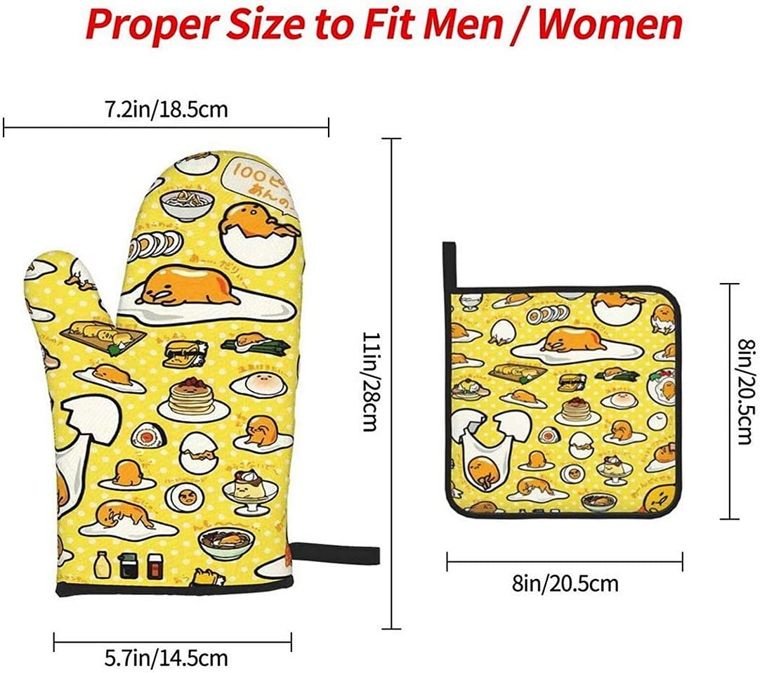 JKKL Gudetama Pattern,3pcs Oven Mitts and Pot Holders for Kitchen,Cooking,Baking,Grilling,BBQ