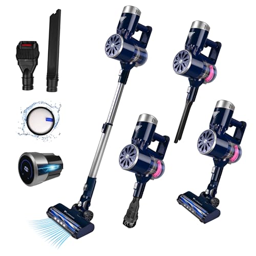 Filter Queen Cordless Vacuum Cleaner, 6-in-1 Stick Vac with Powerful Suction, Touch Screen LED Controls, Detachable Battery, for Quick Cleaning Hard Floor, Carpet, Pet Hair