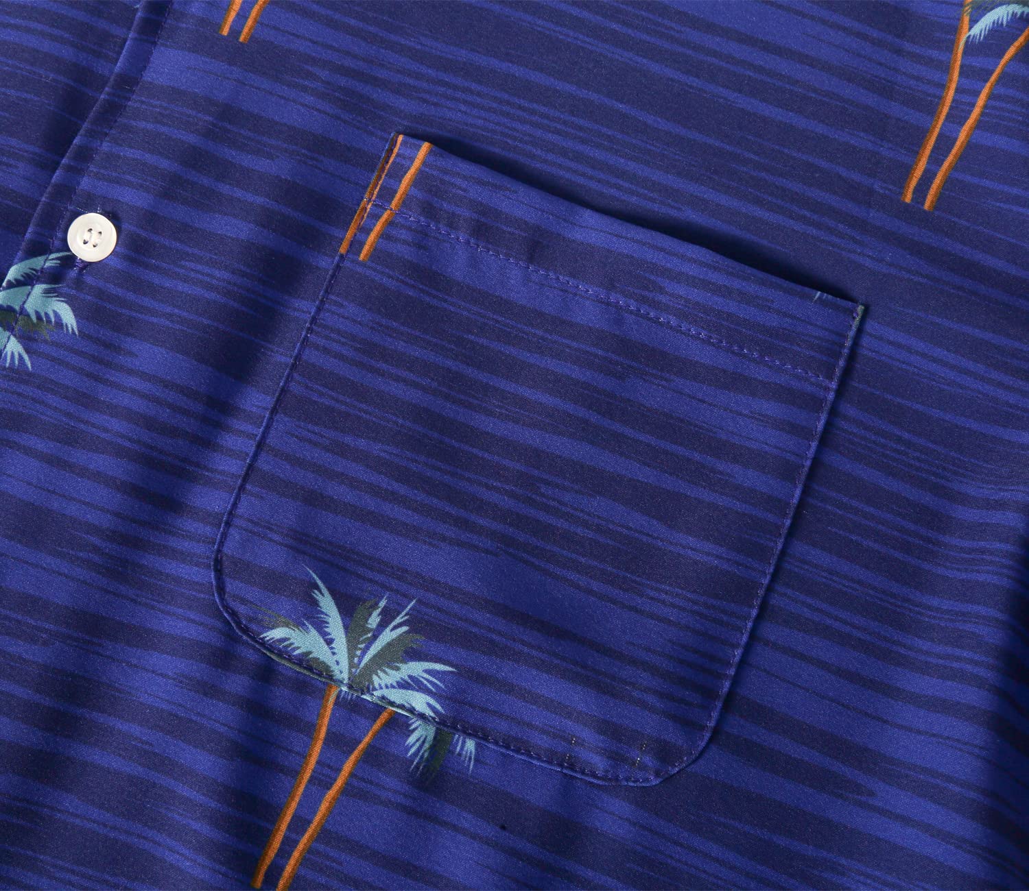ELETOP Men's Hawaiian Shirt Quick Dry Tropical Aloha Shirts Beach Holiday Casual Shirts Blue F091 M