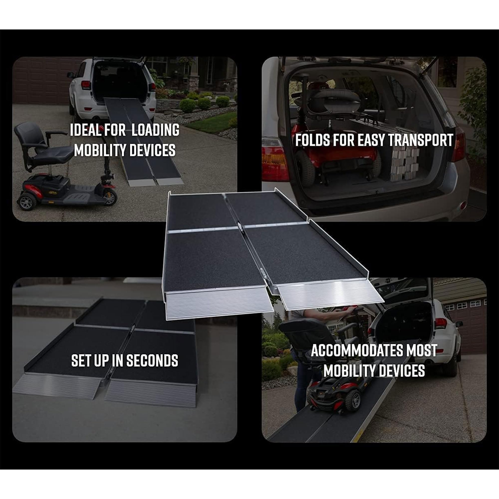EZ-ACCESS SUITCASE 6 Foot Trifold Portable Aluminum Folding Ramp with Applied Surface That Resists Slips and Self Adjusting Bottom Transition Plates