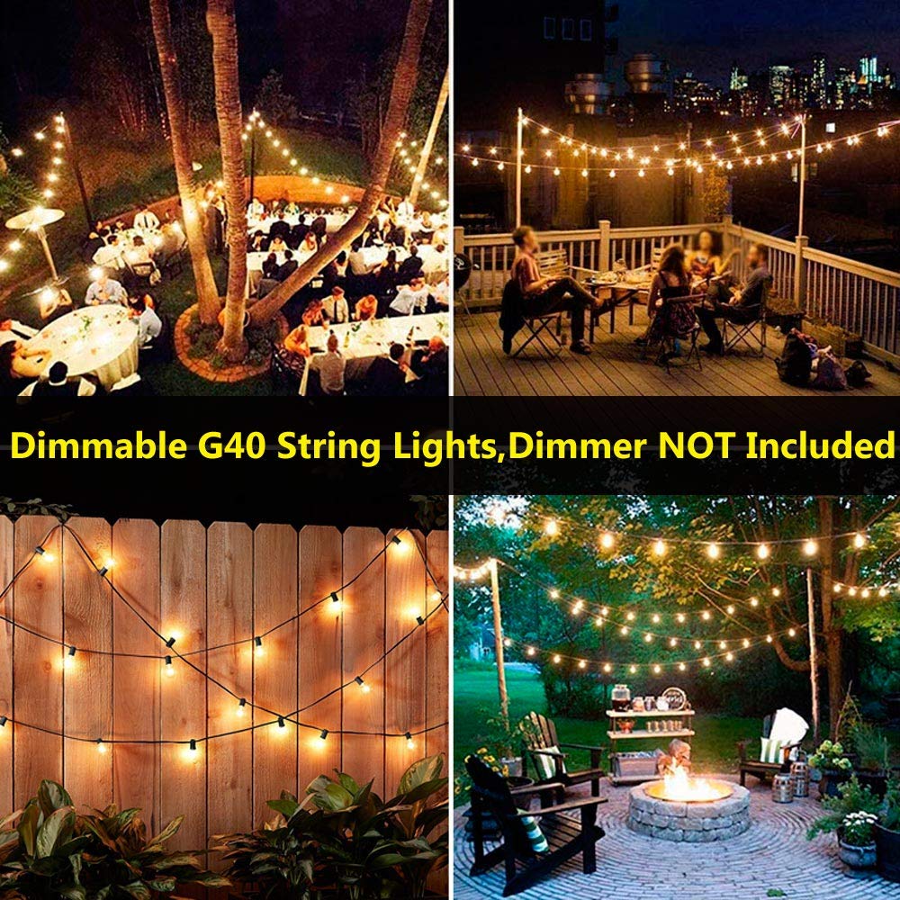 HooYan 25Ft LED G40 Patio String Lights with 50+4 Plastic Clear Bulbs - Backyard Garden Lights,Backyard Lights for Outside Commercial Decor (2-Pack)