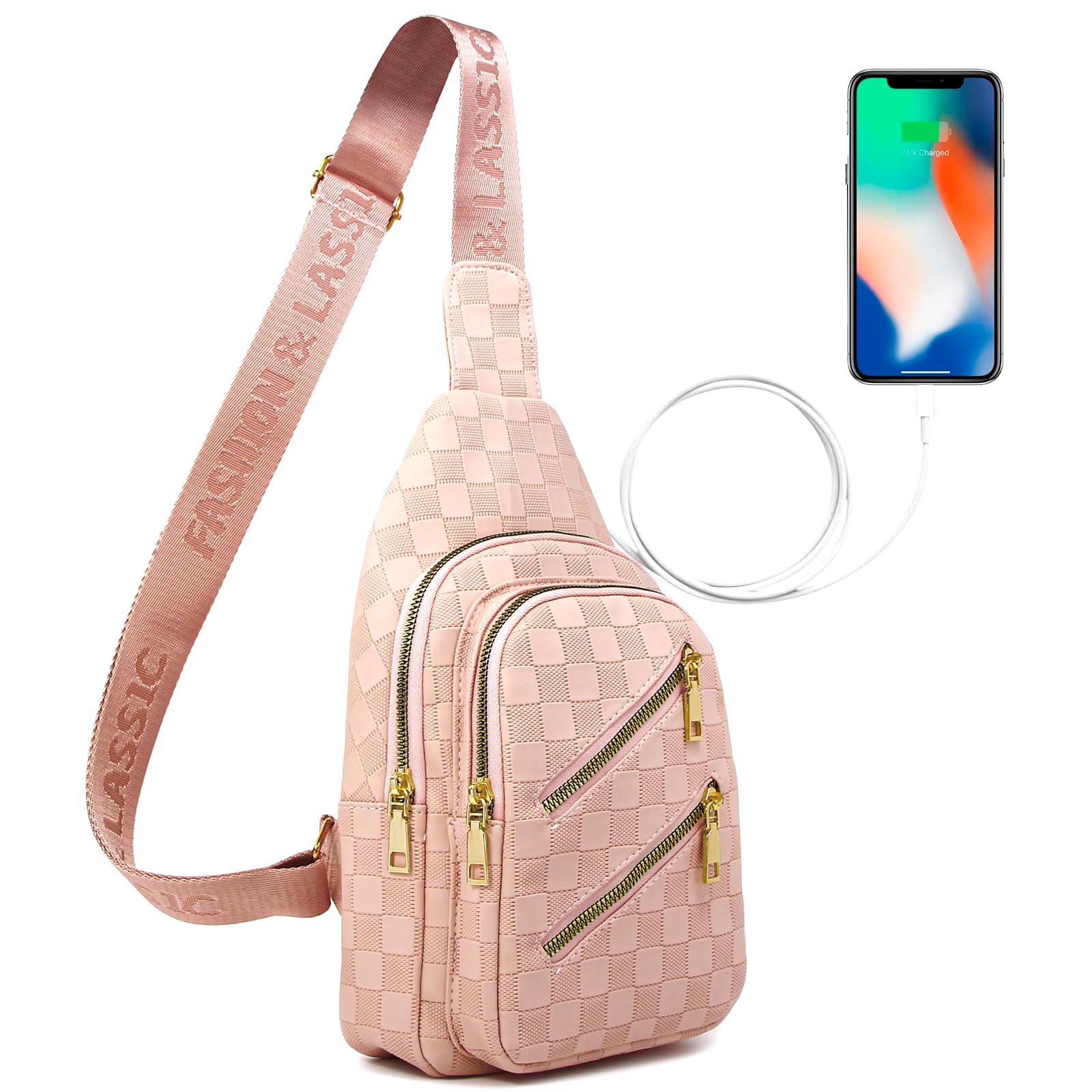 Felomdep Sling Bag for Women, Small Vegan Leather Casual Crossbody Bag Daypack Backpacks,Pink