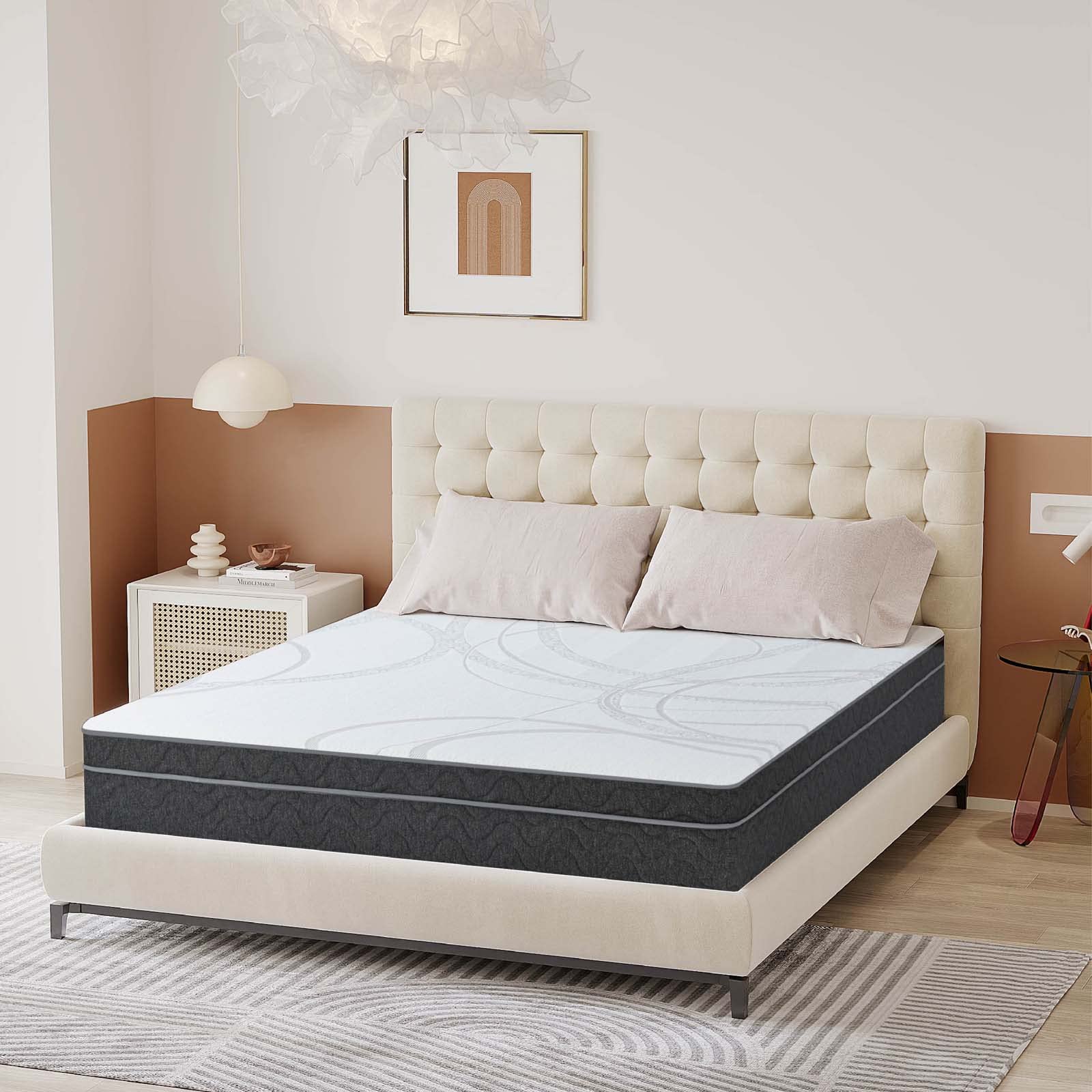 DUNTRKDU Queen Size Mattress, 10 Inch Cooling Gel Memory Foam Hybrid Tea Mattress, Individual Pocket Spring Mattress, Medium Firm Feel, Mattress in a Box, CertiPUR-US Certified (Queen)