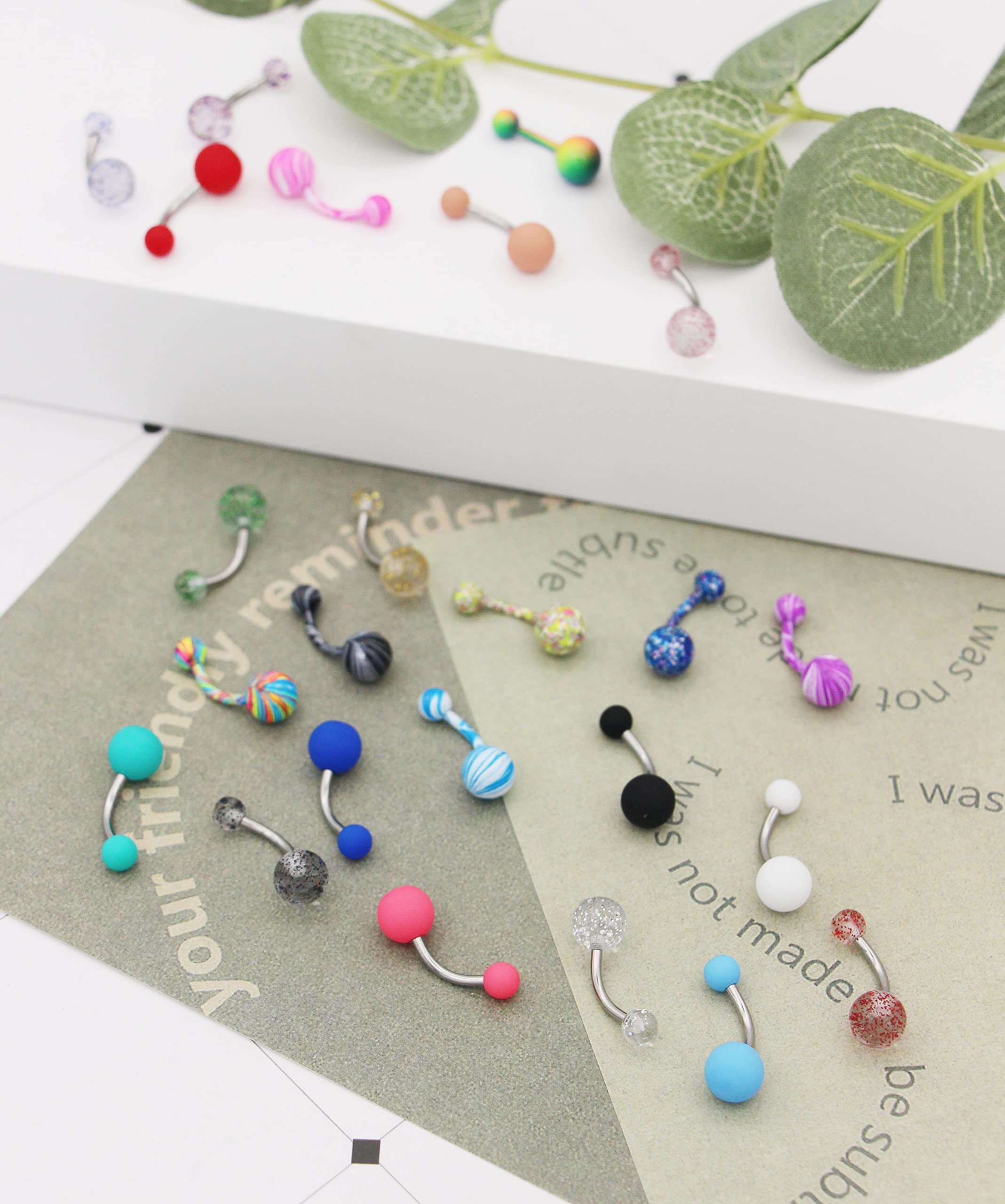 EVELICAL 24Pcs 14G Stainless Steel Belly Button Rings for Women Screw Navel Bars Body Piercing Jewelry Set Style 2