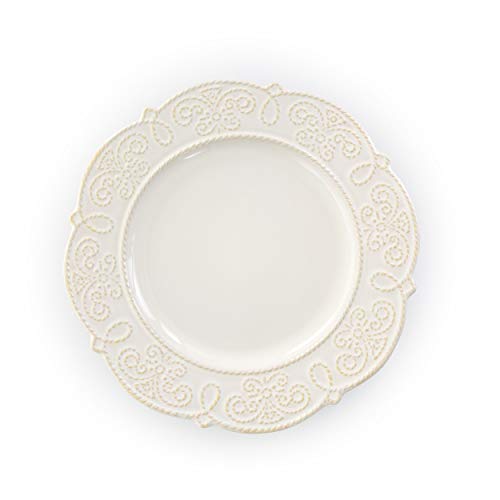 Elama Round Decorated Stoneware Scallop Embossed Dinnerware Dish Set, 16 Piece, Luna