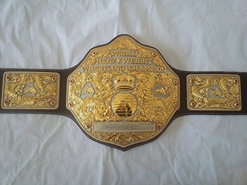 Fandu Belts Big Gold Adult Replica Real Leather Dual Plate Wrestling Championship Belt Title 8mm Thick 6.8lbs Trophy