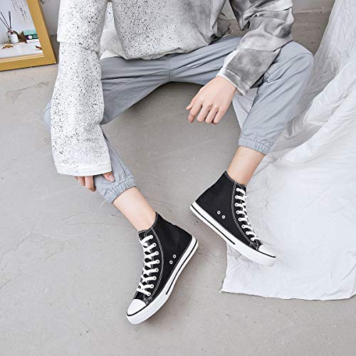 ZGR Men’s High Top Canvas Sneakers Lace Up Classic Casual Walking Shoes (Black,US9)