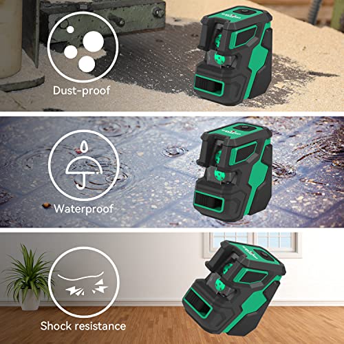 Laser Level Self Leveling, 2D Green Cross Line for Construction and Wallpaper/Flooring/Cabinet Installation, Rechargeable Li-ion battery, Magnetic Pivoting Base, Remote Controller by Excited Work
