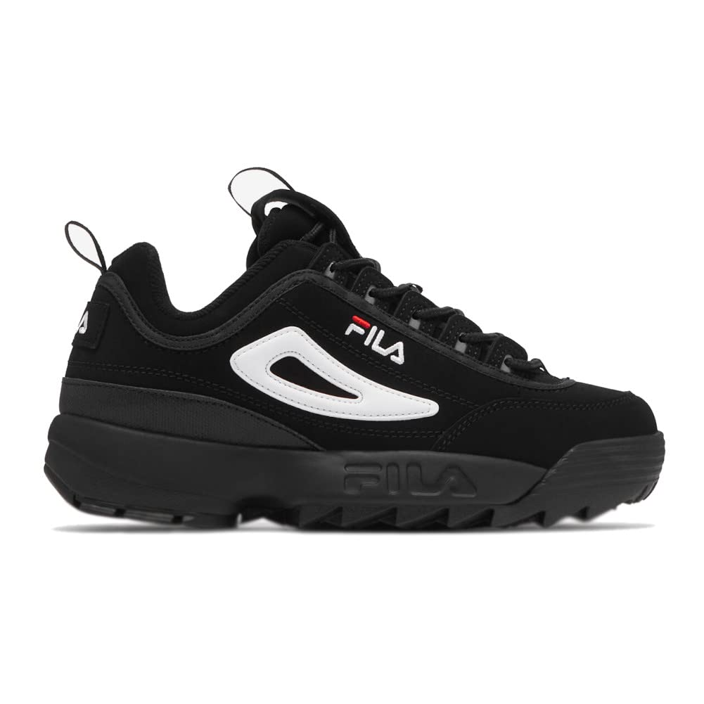 Fila Men's Strada Disruptor fashion sneakers, Black/White/Vin Red, 6.5 US