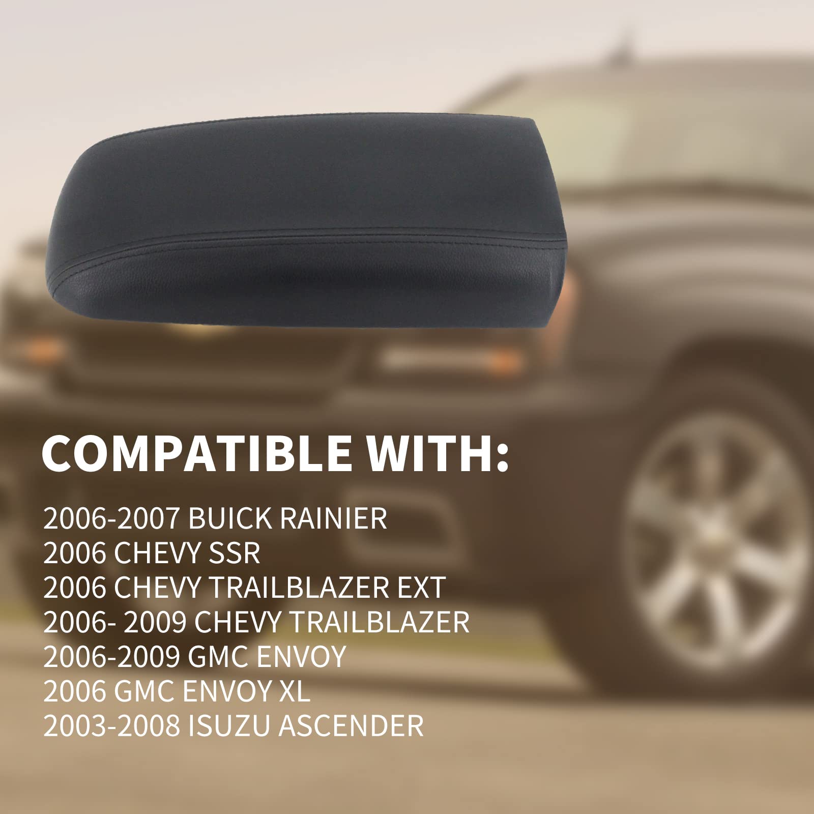 FEXON Center Console Lid Armrest Cover Kit Compatible with Buick Rainier 2006-2007 GMC Envoy Chevy Trailblazer 2006-2009 Replaces 25998844 Black