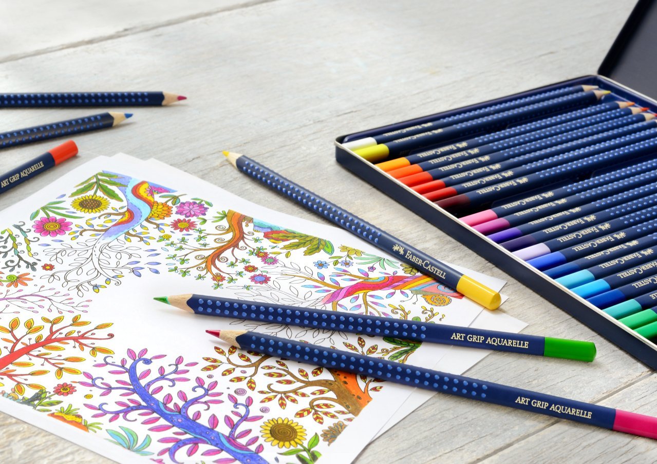 Faber-Castell Art GRIP Aquarelle Watercolor Pencil Set, Tin of 24 Pencils
