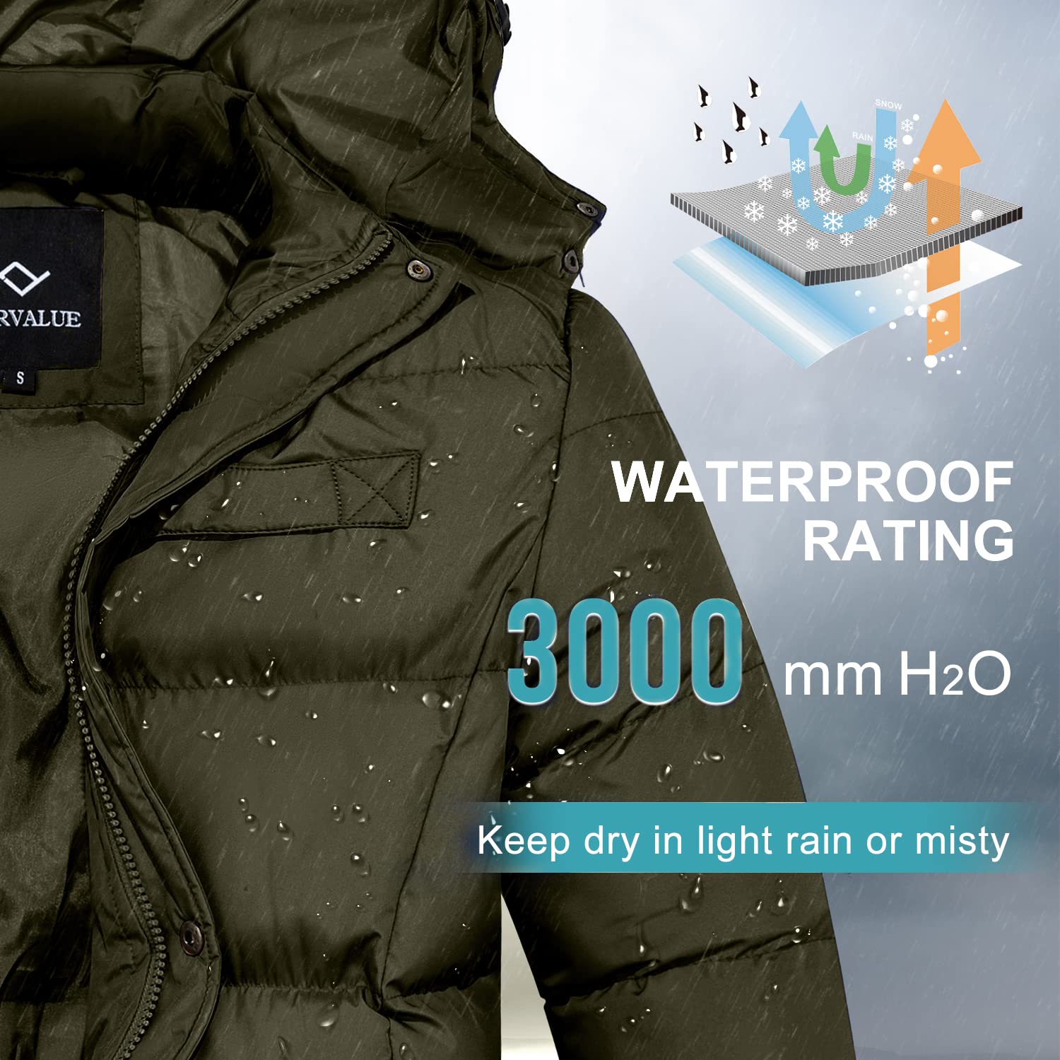 FARVALUE Mens Winter Coats Warm Puffer Jacket Thicken Winter Parka Padded Outwear with Hood Army Green Medium