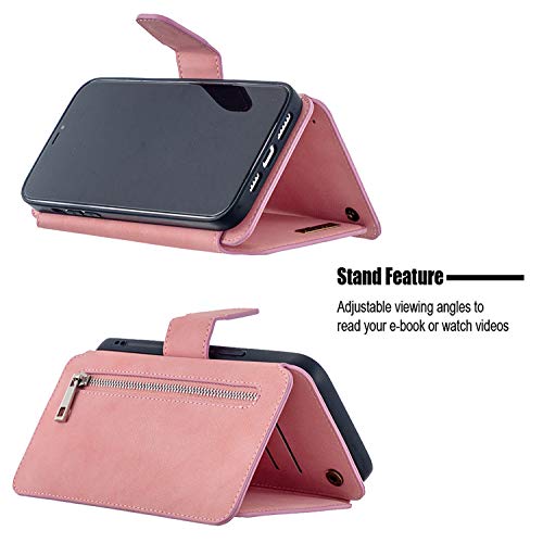 Fansipro Zipper Wallet Folio Case for SAMSUNG Galaxy A40, Premium PU Leather Slim Fit Cover for Galaxy A40, 4 Card Slots, 1 Transparent Photo Frame Slot, Anti-Scratch, Pink
