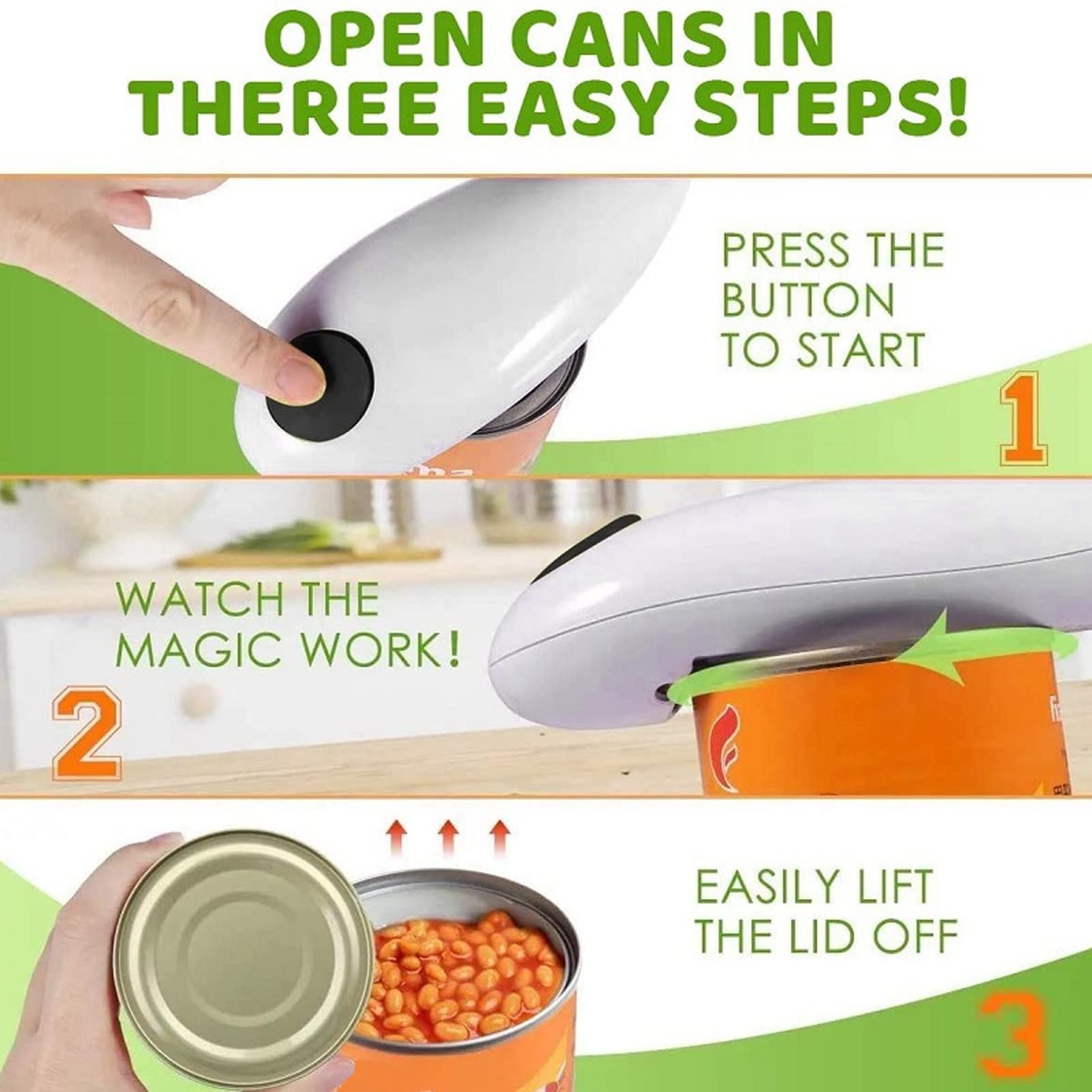 Electric Can Opener, Handheld Can Opener ABS Electric Can Opener Kitchen Touch Smoother Edge Light Weight For Cooks Housewives Elderly