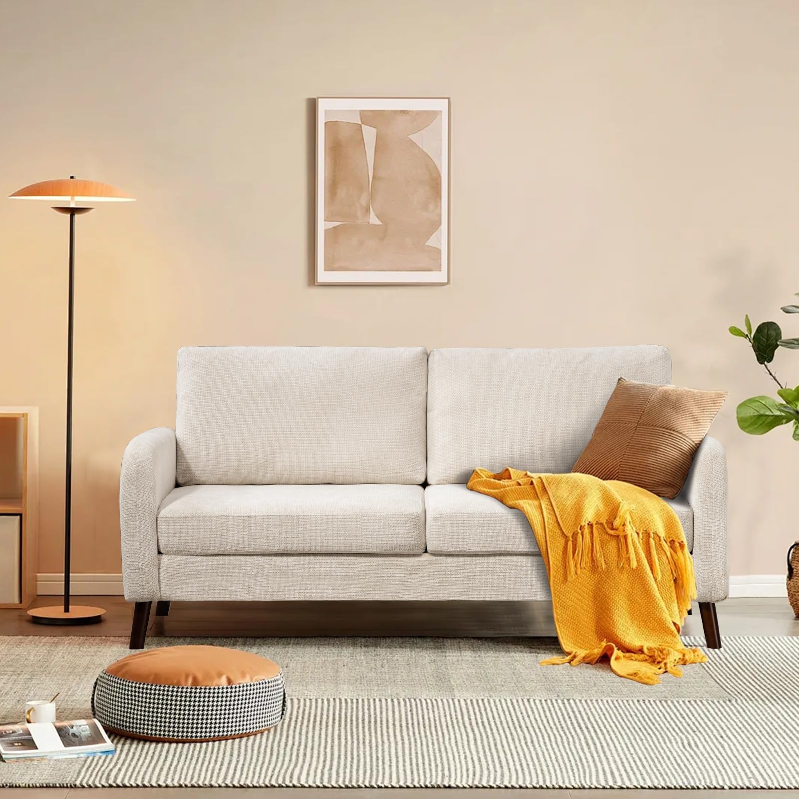 RIHEREFY 69'' Loveseat Sofa Couch, Small Couches for Small Space with Removable Backrest & Wooden Legs,Small Loveseat Sofa with Soft Cushion for Living Room,Bedroom, Apartment(Beige)