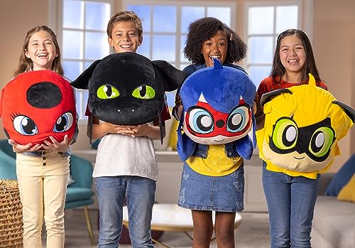 Miraculous Ladybug - Huggie Hideaway Plagg, 16.5-inch Black Plush Pillow, Super Cute Soft Stuffed Toy for Kids with Large Zipper Secret Pocket in The Back (Wyncor)